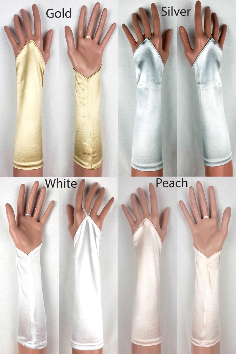 Pair of Fingerless Satin Evening Gloves, Multiple Color Options, for ...