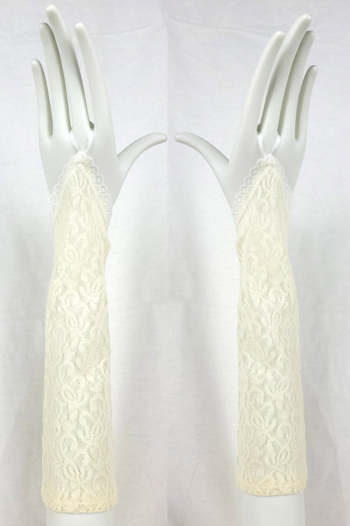 Pair of Sheer Lace Fingerless Formal Occasion Evening Gloves Black ...