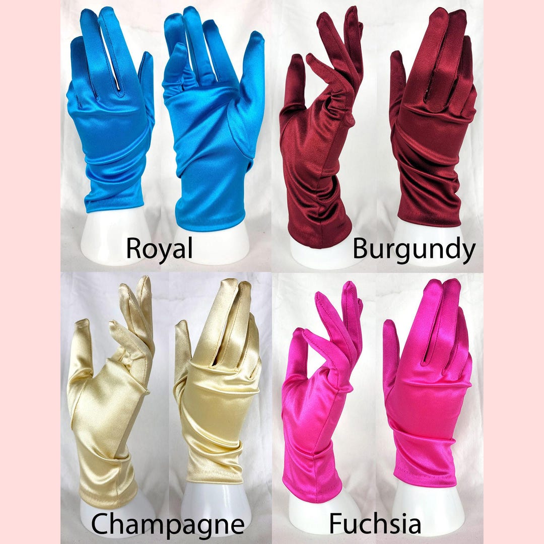Pair of Short Satin Evening Gloves, 23 Color Options for Formal ...