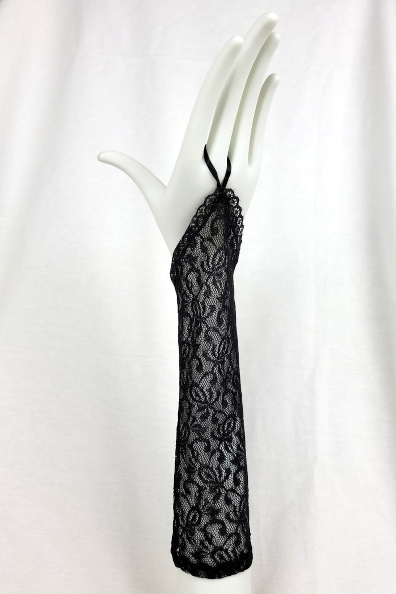 Pair of Sheer Lace Fingerless Formal Occasion Evening Gloves Black ...