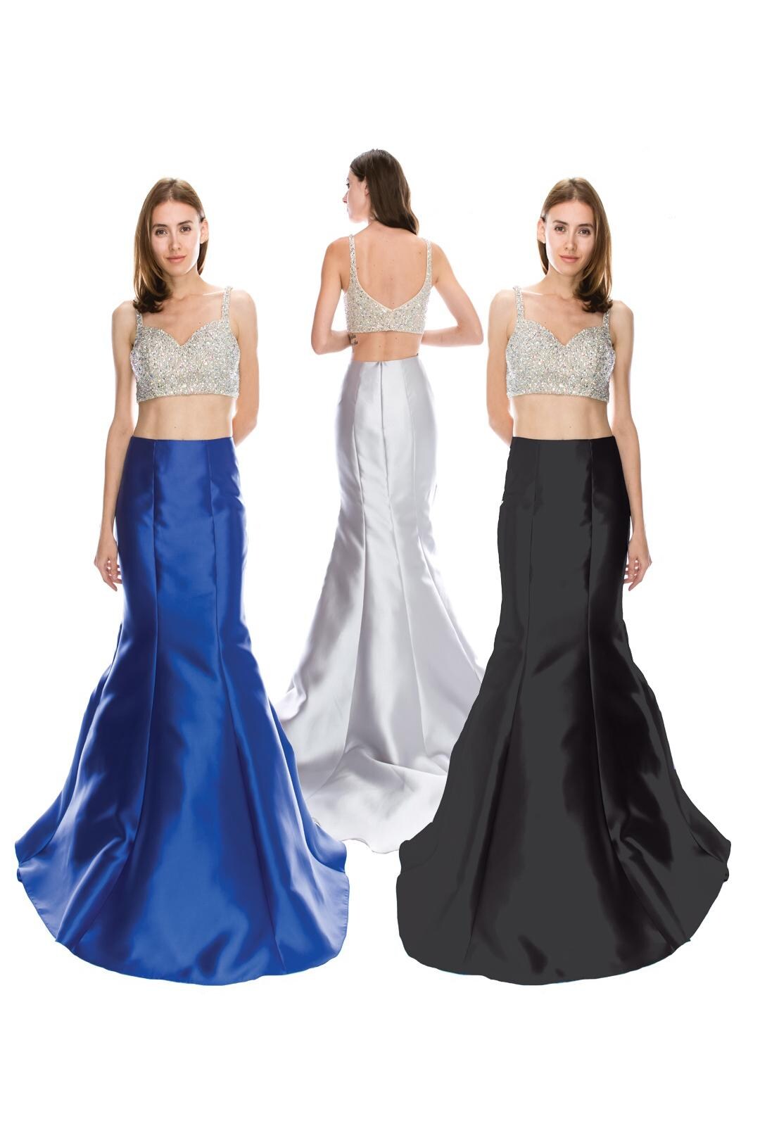 Two Piece Mikado Mermaid Long Floor Length Dress With Bare Midriff. Top ...