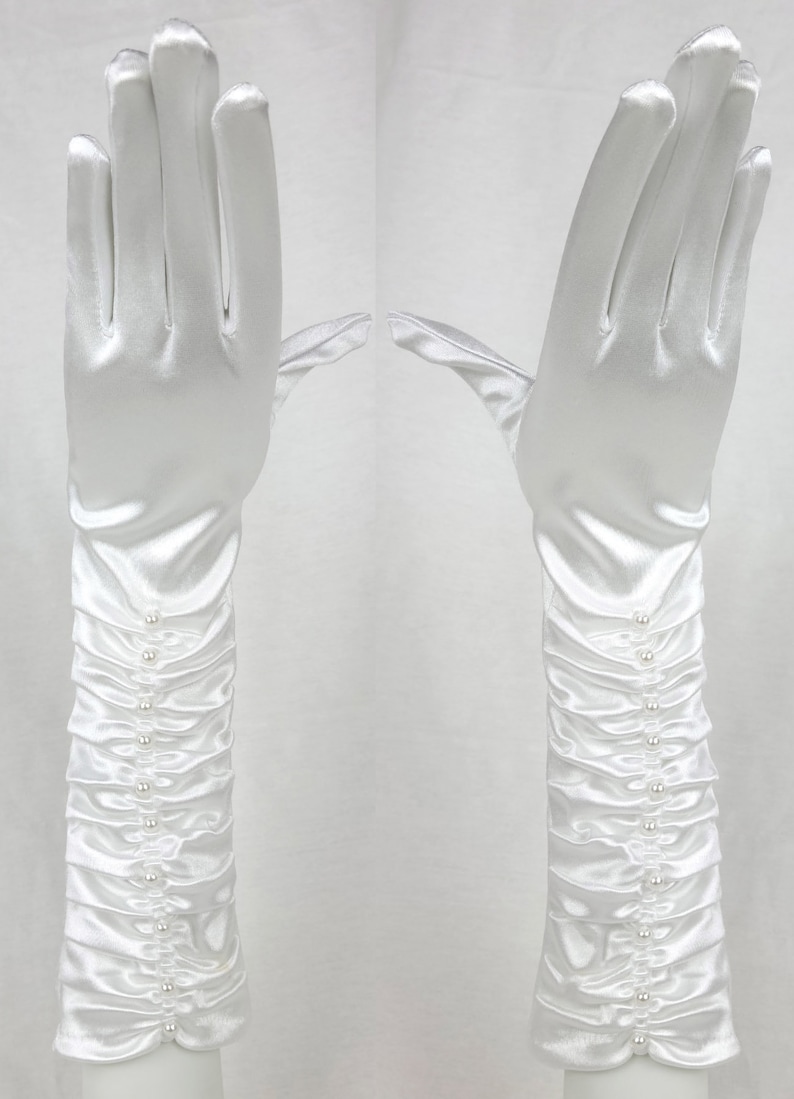 Pair of Satin Glove With Line of Pearls, One Size Fits All for Formal ...