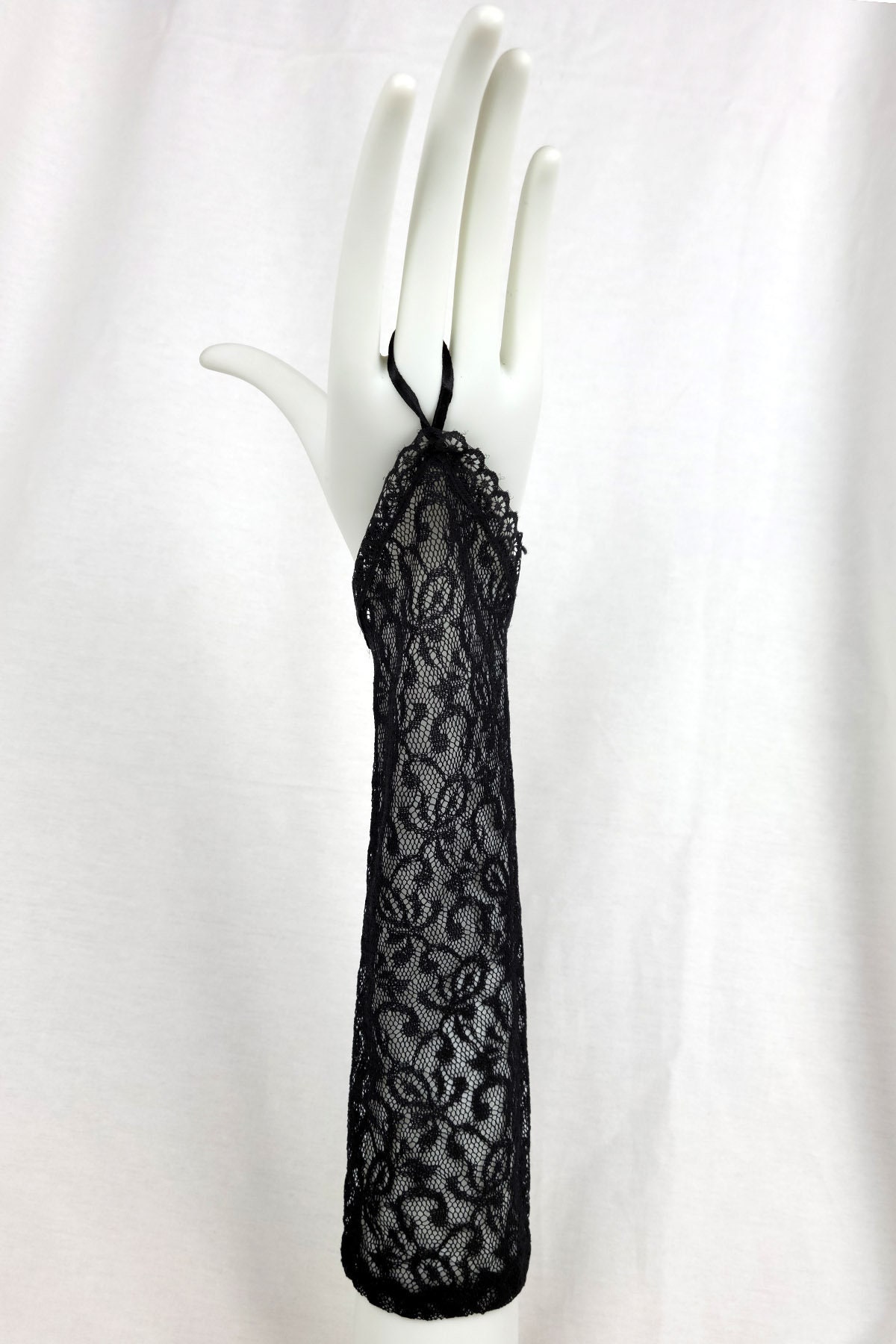 Pair of Sheer Lace Fingerless Formal Occasion Evening Gloves Black ...