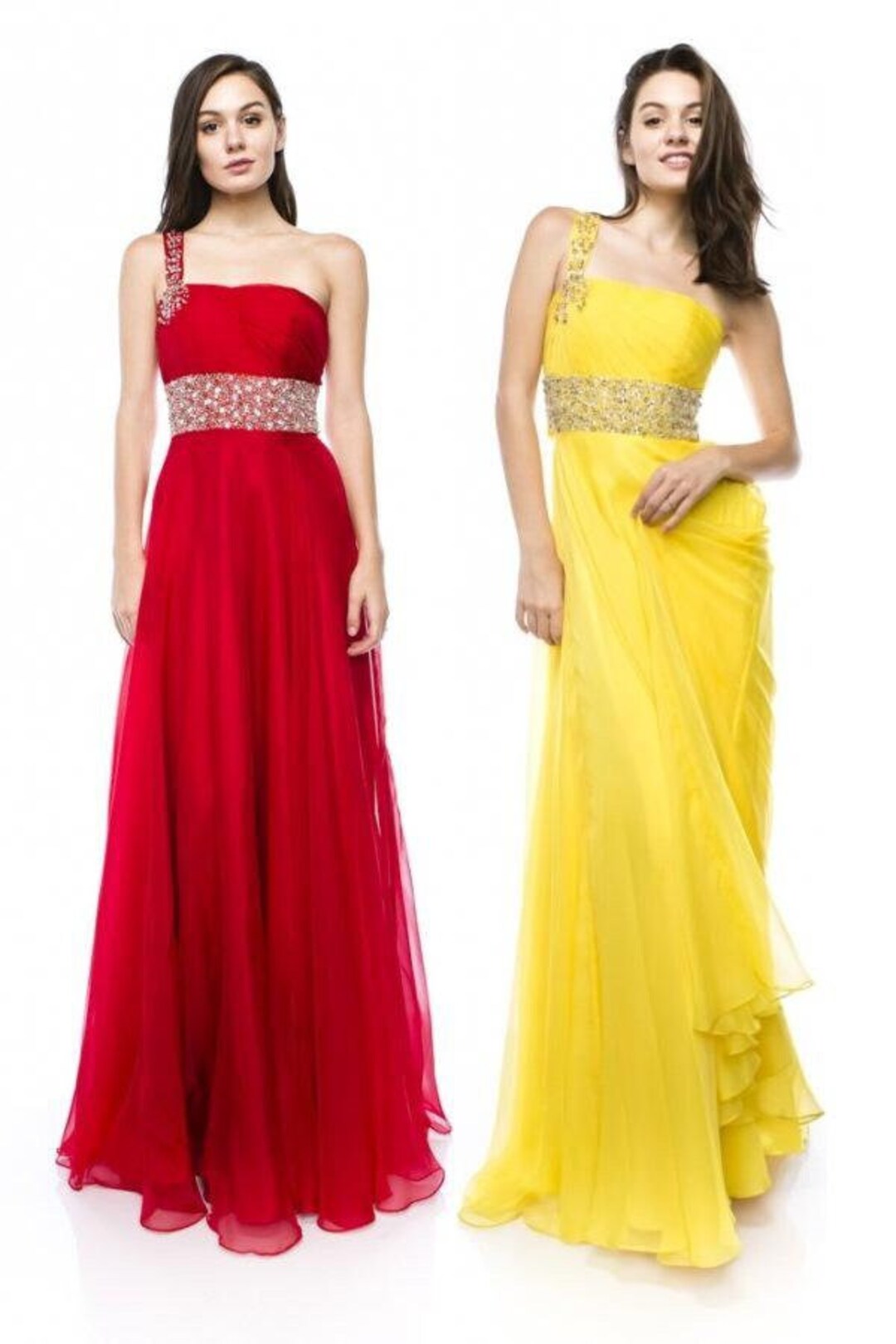 Greek Goddess Style Chiffon One Shoulder Long Dress W/ Beading and ...