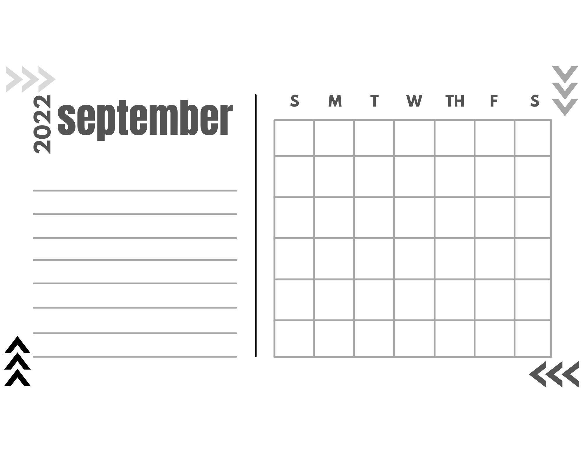 September Calendar Blank 2022