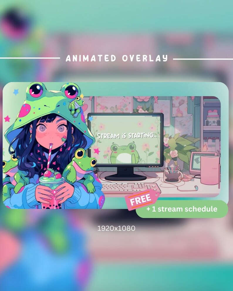 Animated Twitch Overlay Frog Lady Twitch, Youtbe, Boba, Cute, Overlay ...