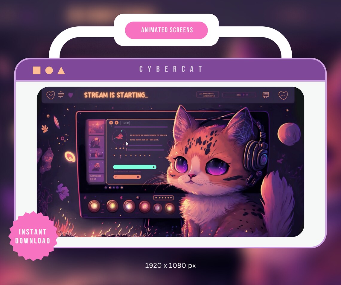 Animated Twitch Overlay Screens cybercat Twitch Youtbe - Etsy