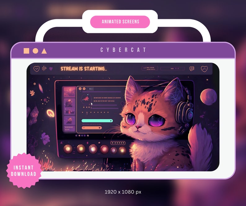 Animated Twitch Overlay Screens cybercat Twitch Youtbe - Etsy