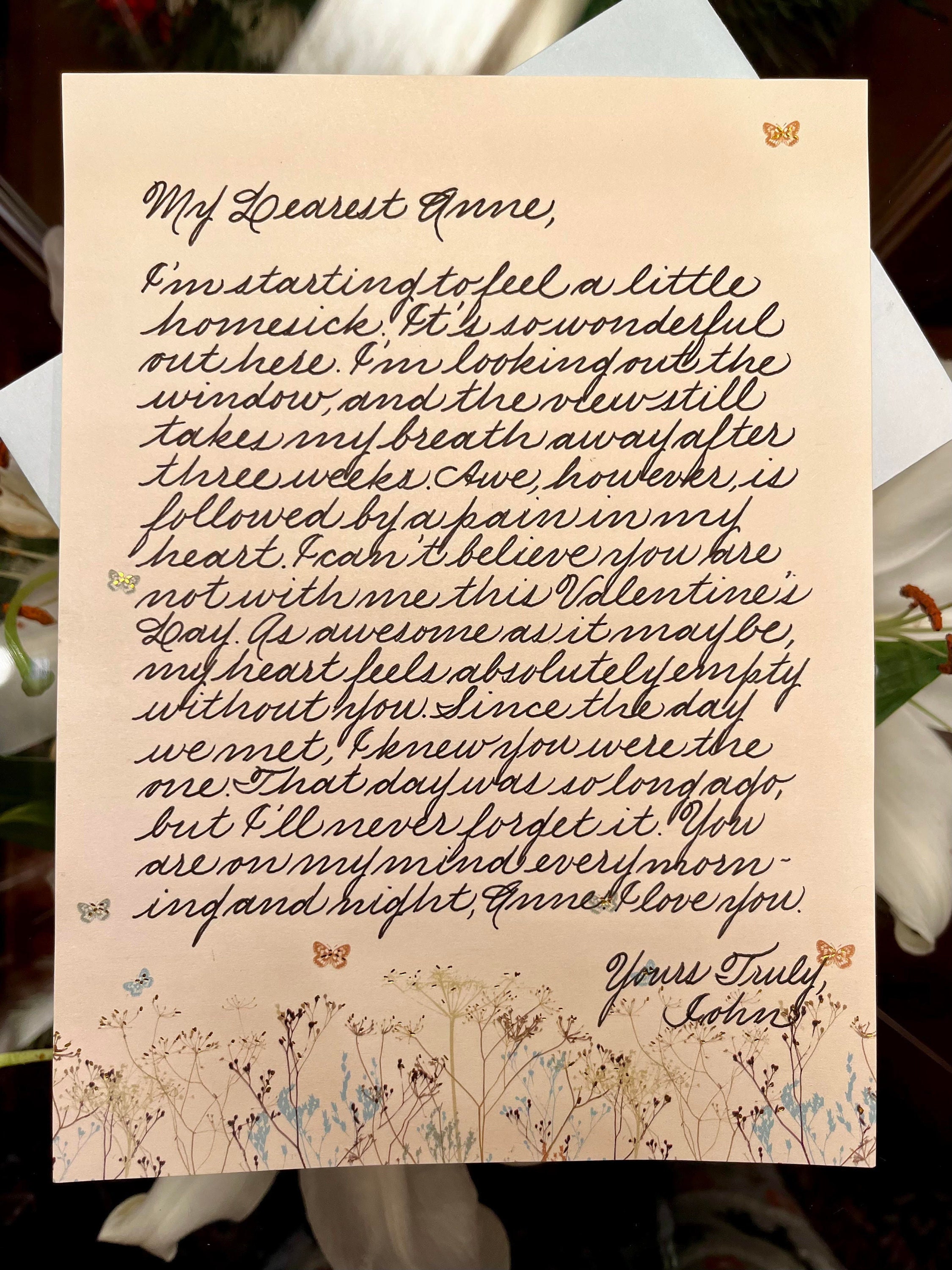 Custom Handwritten Calligraphy Love Letter for Valentines Day ...