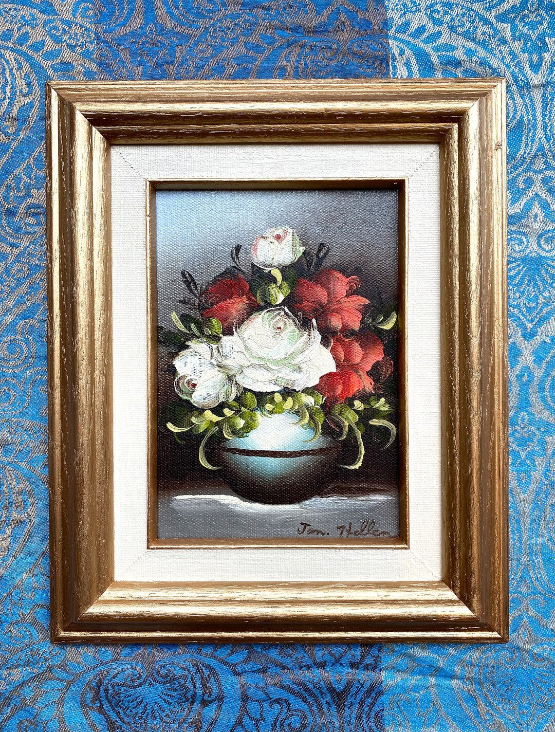 Mini Original Painting, Roses Still Life by Jan Hellen, Gold Frame 9 X ...