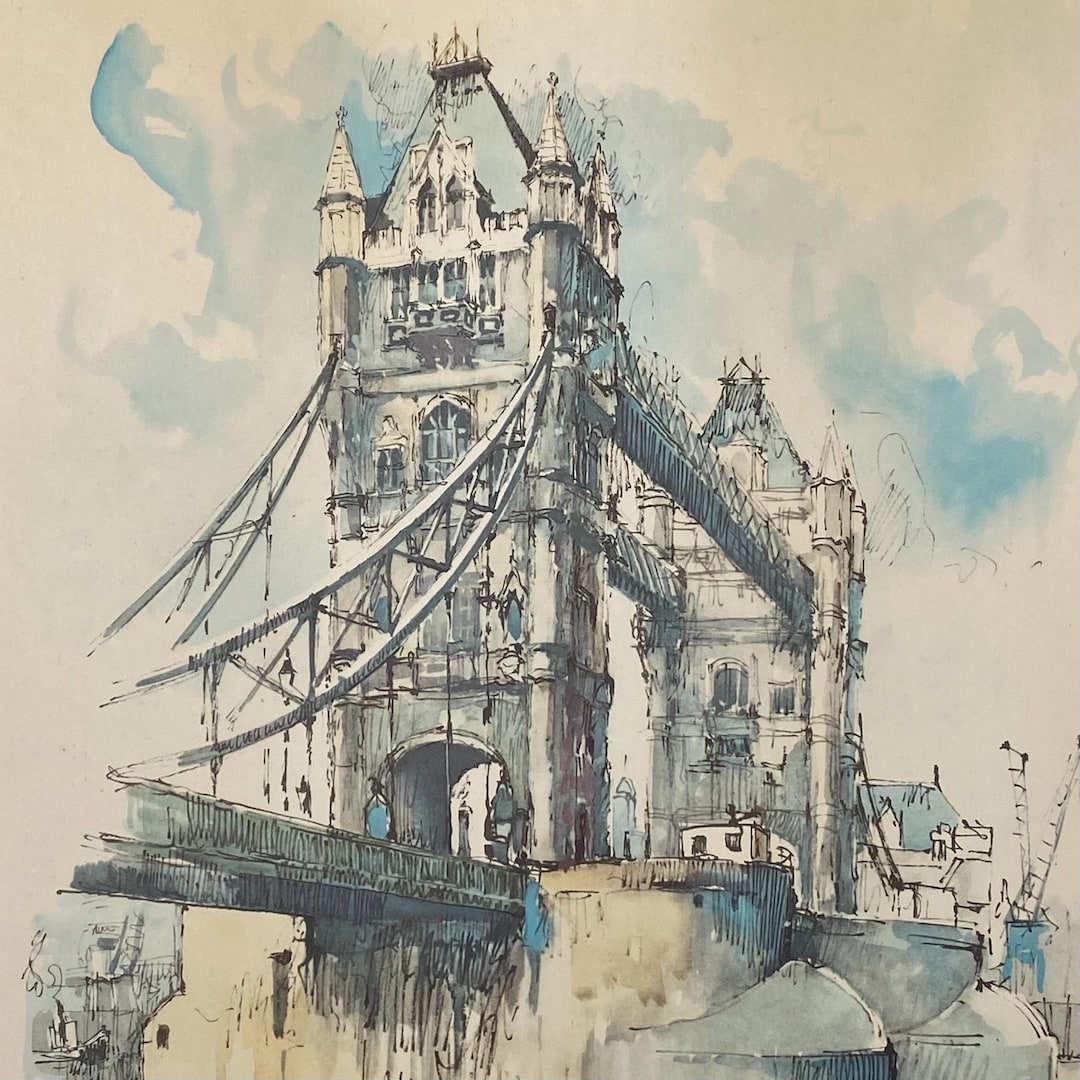 Vintage London Tower Bridge Print, Jan Korthals, MCM Wall Art, With Mat ...