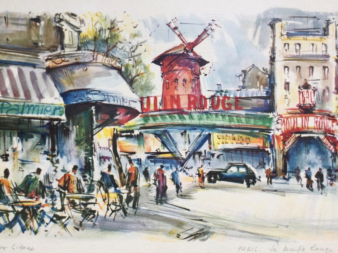 Paris Moulin Rouge Print, Vintage 1950s, French Artist Marius Girard ...