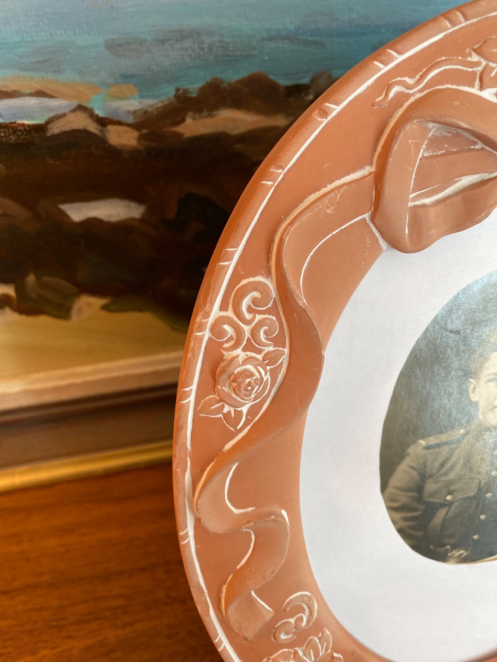 Ornate Oval Picture Frame, Photo 4 X 6, Peach, Terra Cotta Pottery ...