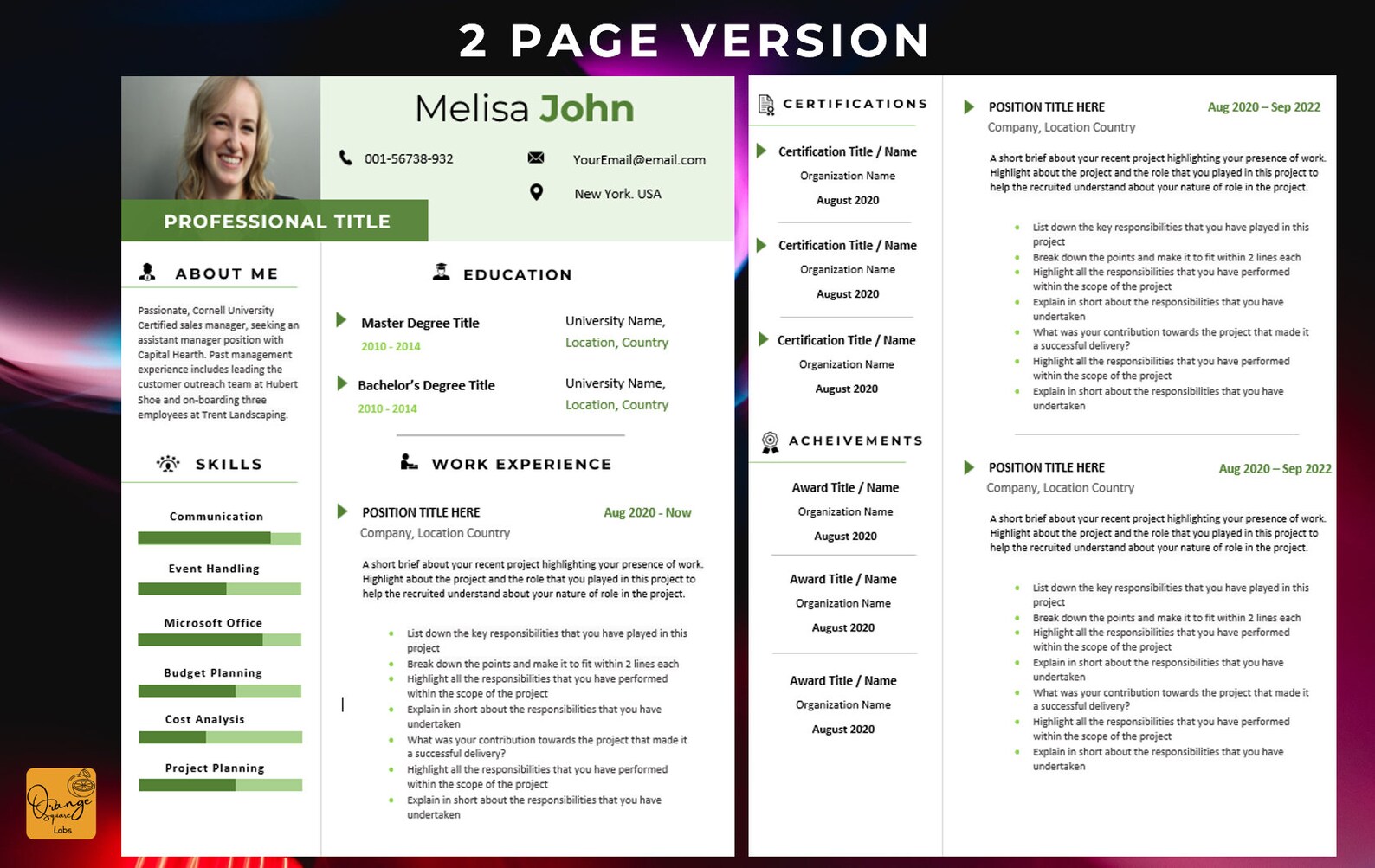 Modern Professional CV Resume Template With Photo, Cover Letter and ...