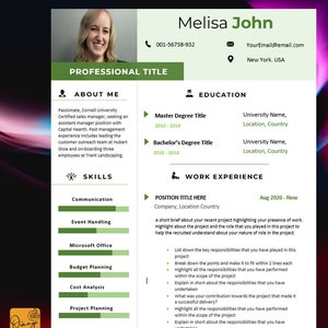 Modern Professional CV Resume Template With Photo Cover - Etsy
