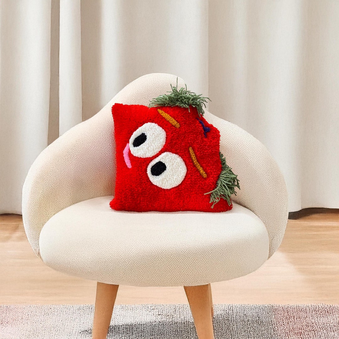 Red Lava Pillow,funny Character Pillow,punch Needle Pillow,cosy ...