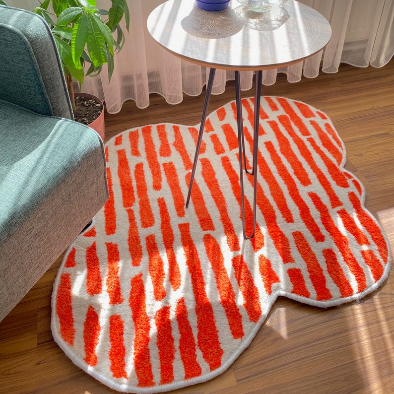 Line Orange Rug, Handmade Rug, Orange and White Rug, Decorative Non ...