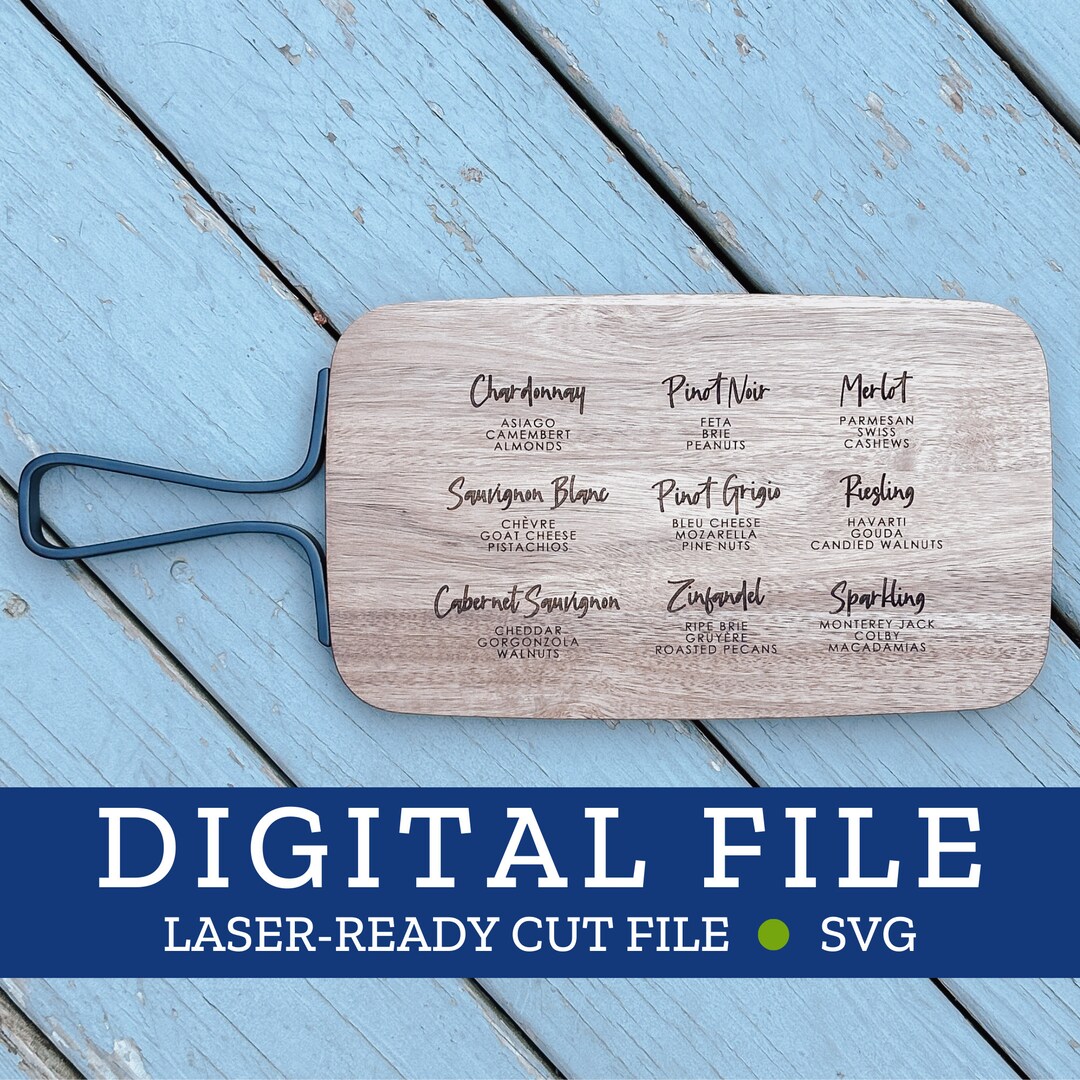 Wine and Cheese Pairing SVG Engraving Digital File for Cutting Boards ...