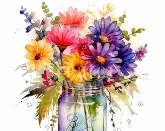 Watercolor Wildflower Bouquet Digital File Digital Download - Etsy