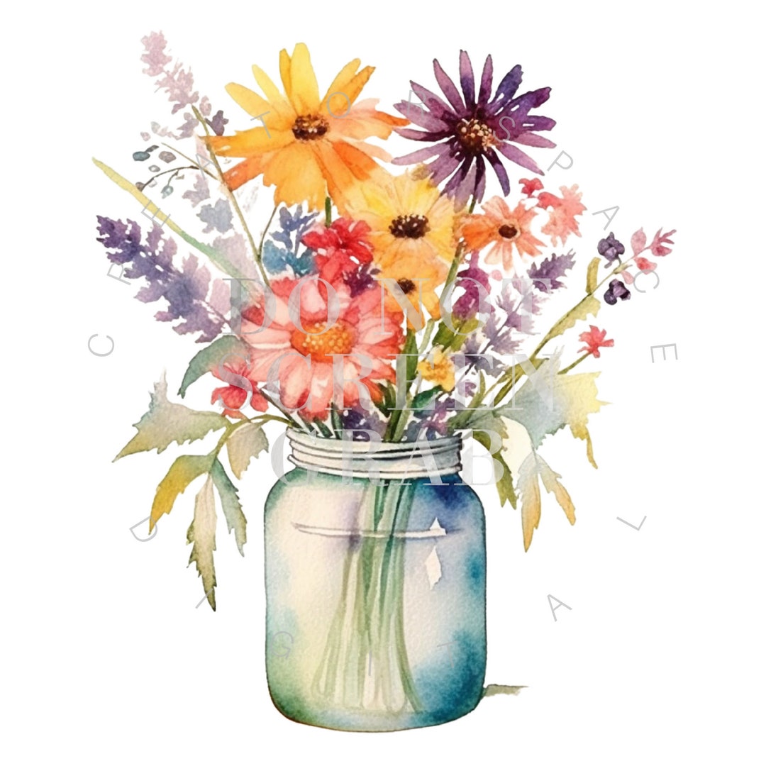 Watercolor Wildflower Bouquet Digital File Digital Download PNG JPG ...