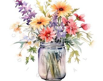 Watercolor Wildflower Bouquet Digital File Digital Download PNG JPG ...