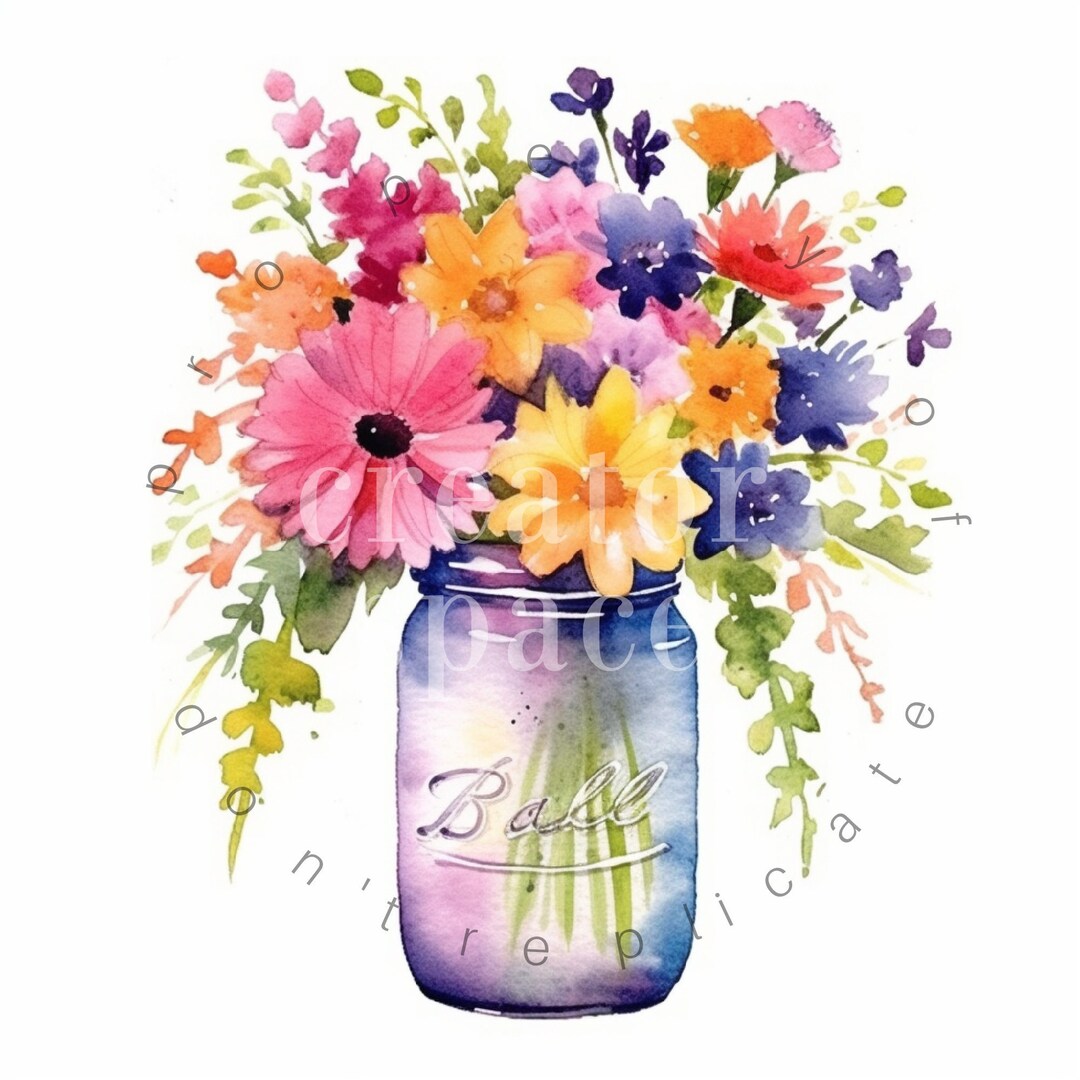 Watercolor Wildflower Bouquet Digital File Digital Download PNG JPG ...