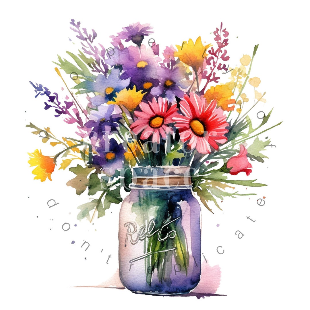 Watercolor Wildflower Bouquet Digital File Digital Download PNG JPG ...