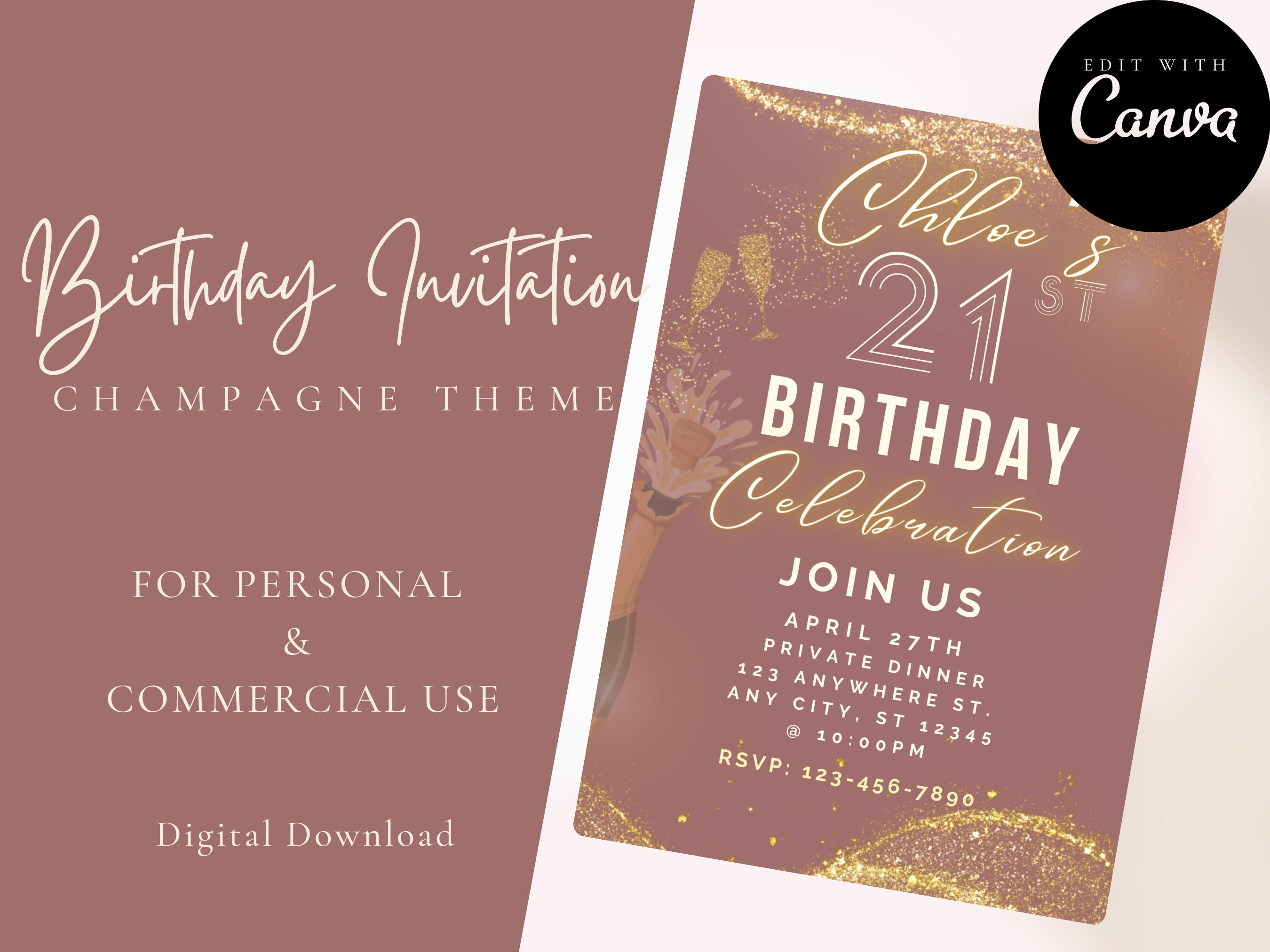 Champagne Theme Birthday Party Invitation Template Printable Canva ...