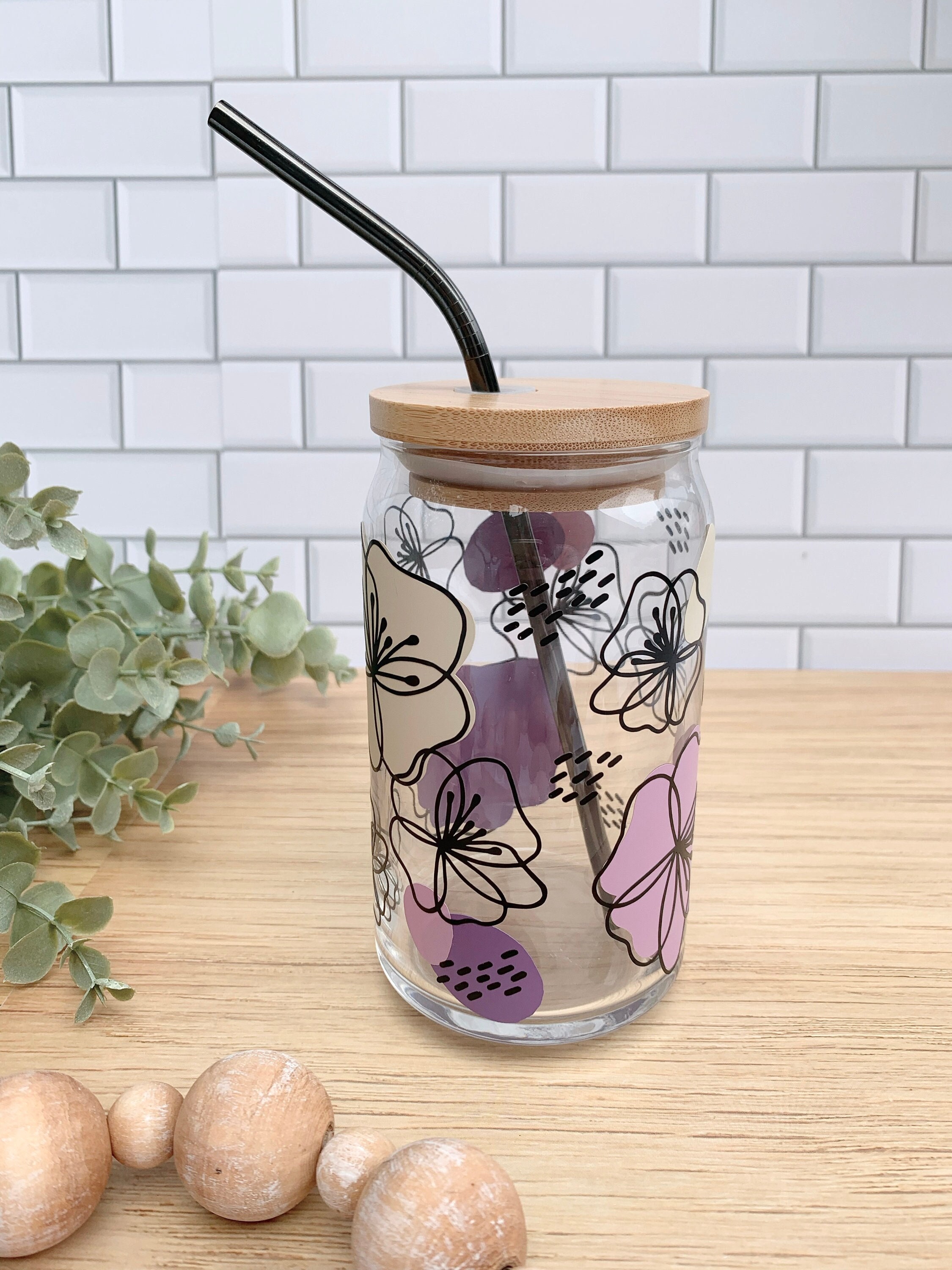 Abstract Floral Iced Coffee Glass 16oz - Etsy