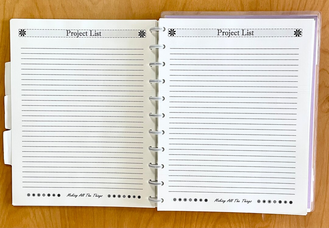 Project List Organizer Pages for My Book of Made Things Project Journal ...