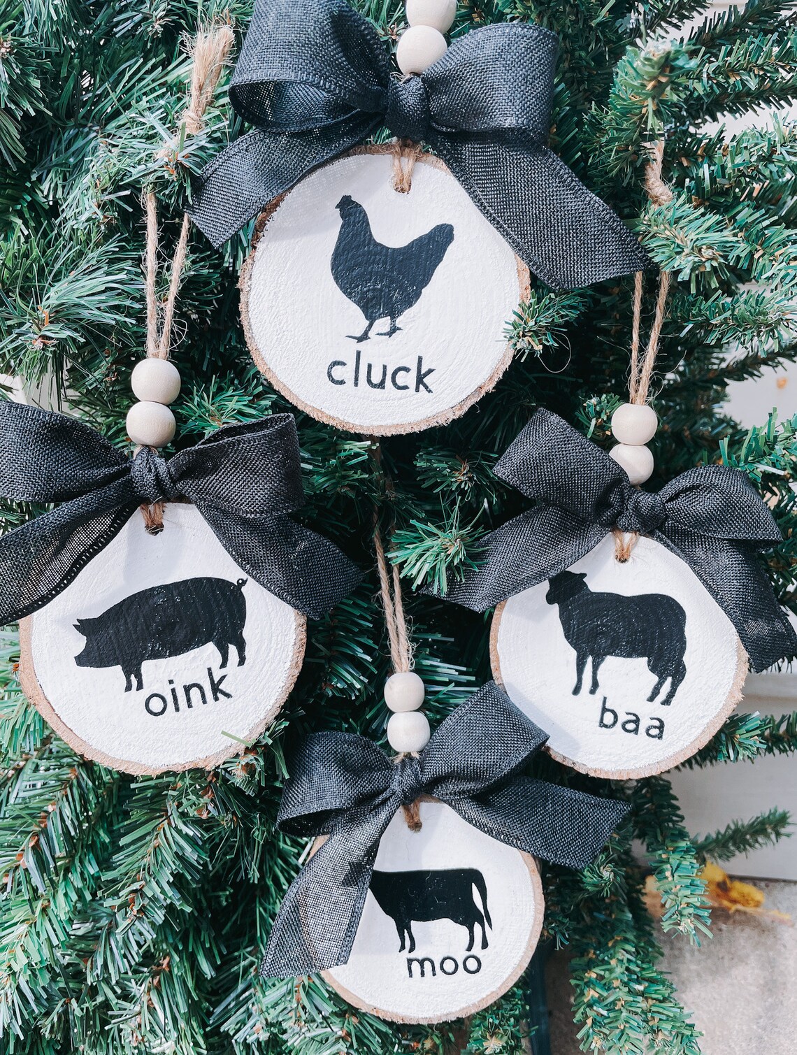 Farm Animal Hand-painted Wood Slice Ornament Rustic Farmhouse Ornament ...