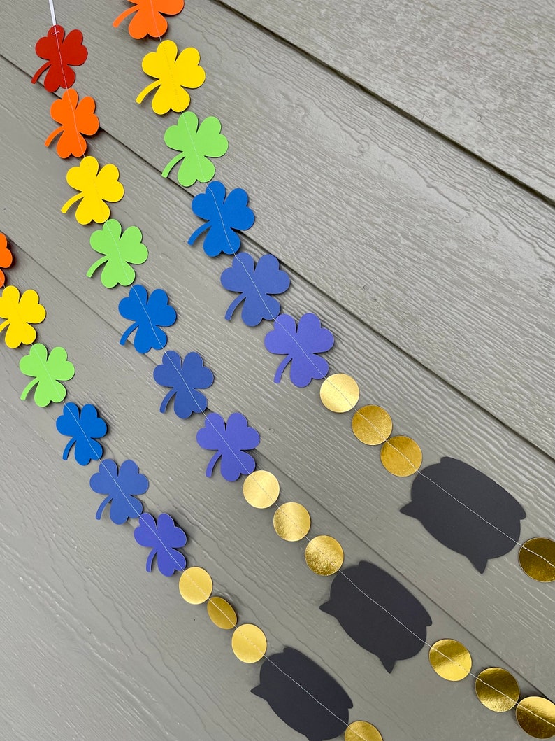 Rainbow Shamrock Garland | Pot of Gold Banner | St Patrick’s Day Decor ...
