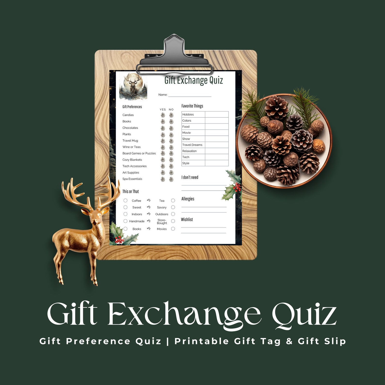 Gift Exchange Printable | Holiday Gift Swap | Secret Santa Quiz ...