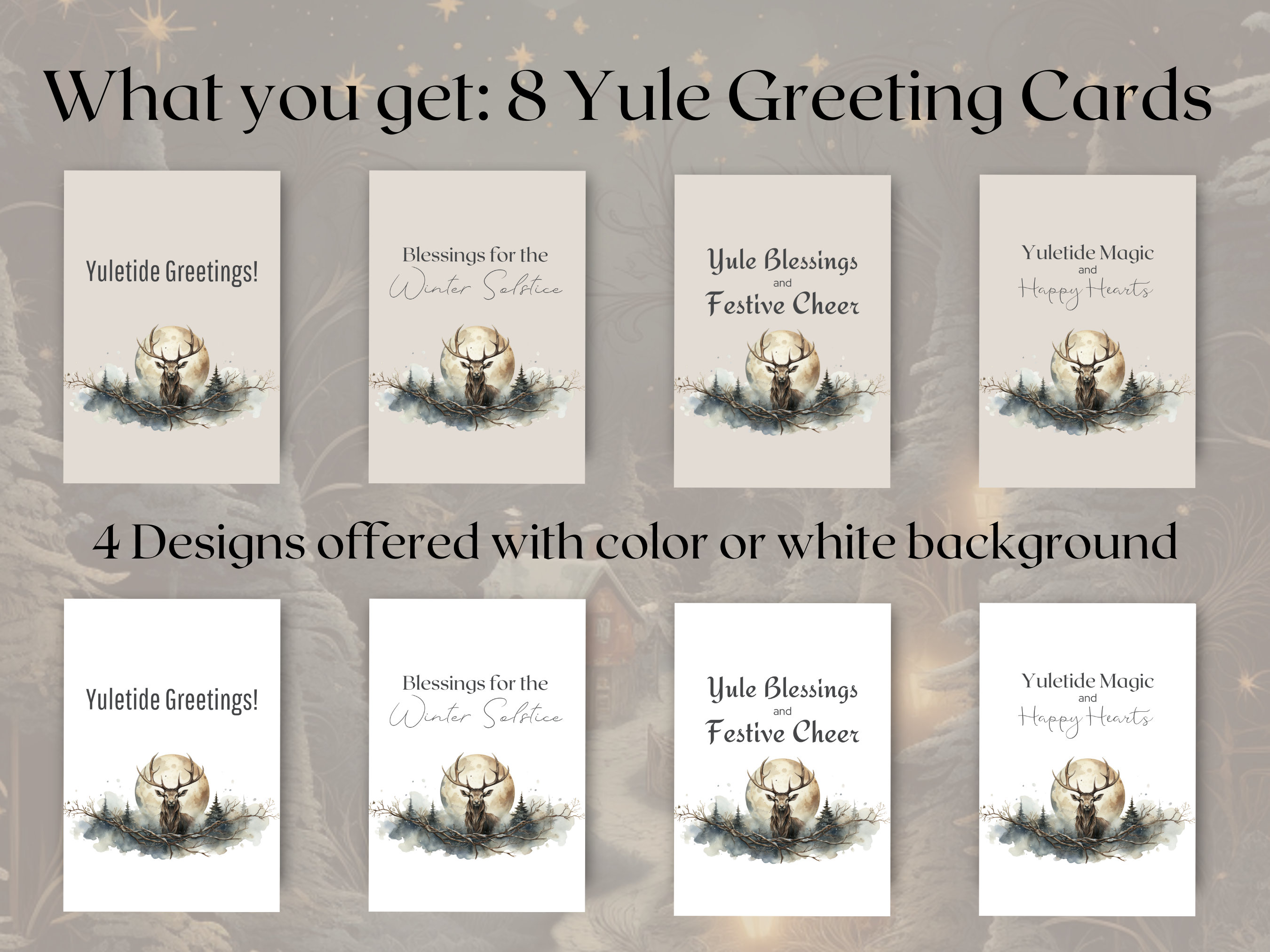 Yule Greeting Cards Solstice Greeting Cards Winter Holiday Greeting ...