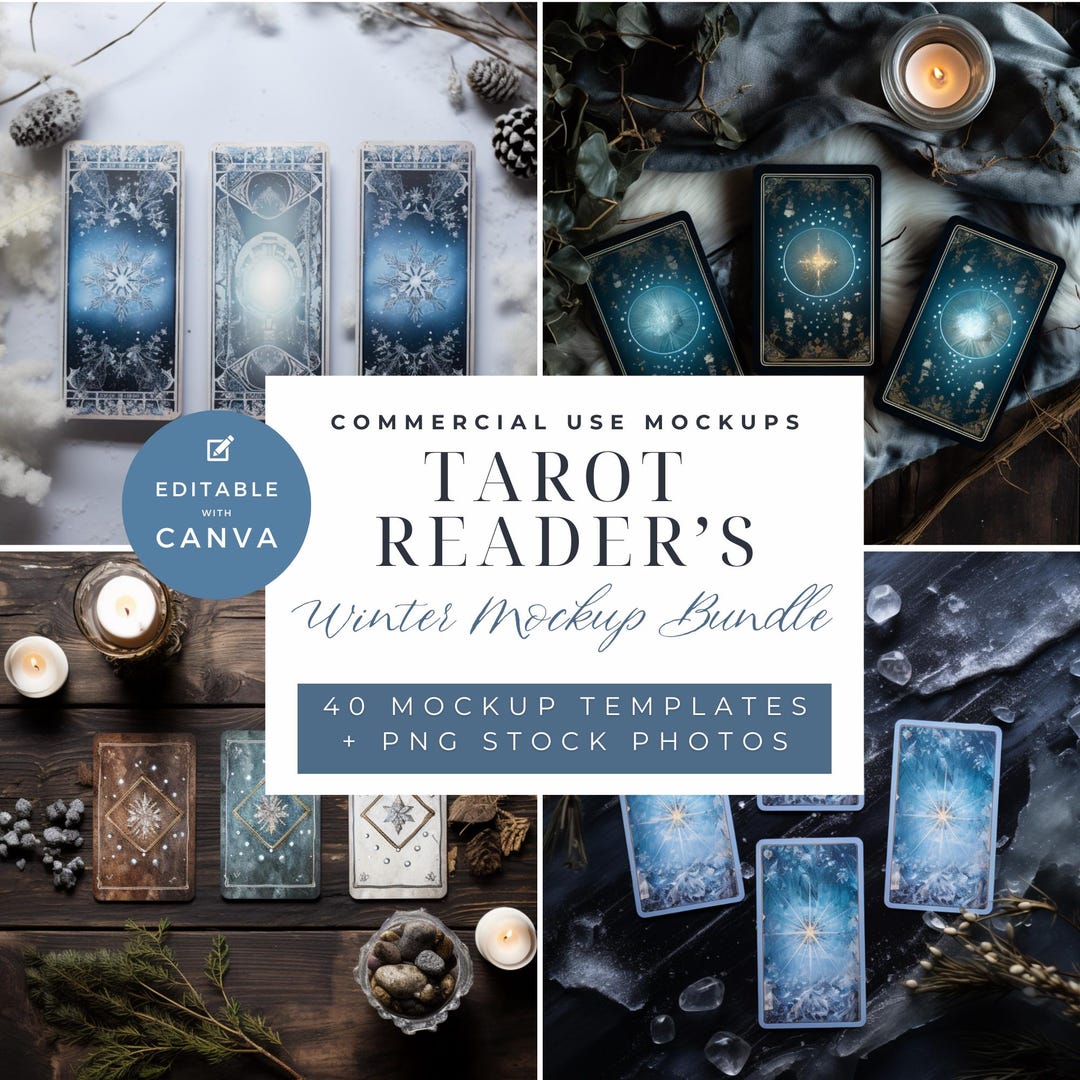 Winter Tarot Card Mockup Bundle – Oracle Deck PNG (canva Template) - Etsy