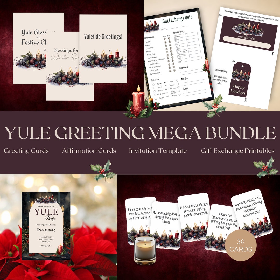 Yule Greeting Mega Bundle Yule Greeting Cards Party Invitation Template ...