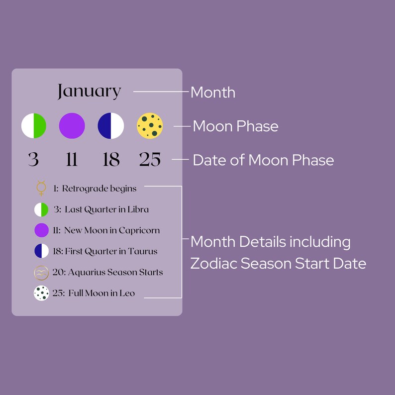 Moon Calendar 2024 Printable Moon Cycle 2024 Moon Calendar Printable ...