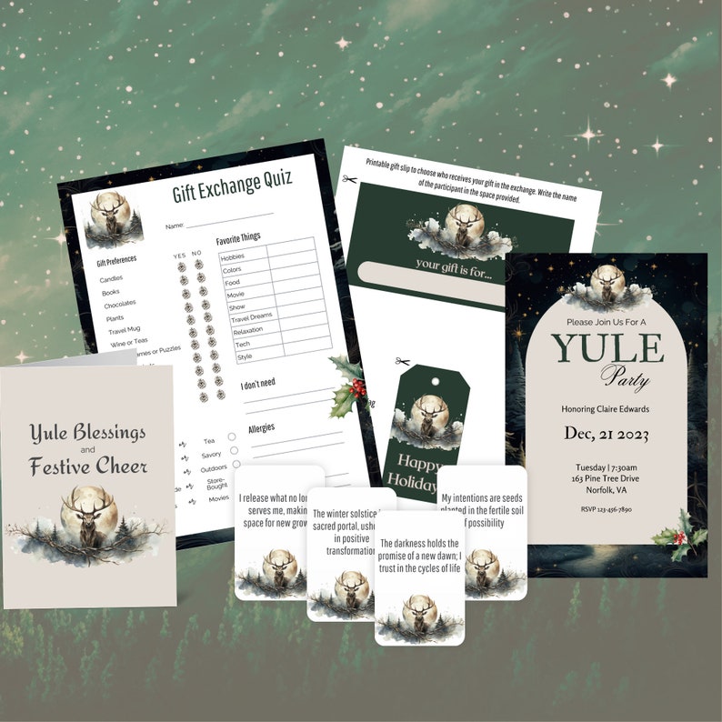 Yule Greetings Mega Bundle | Printable Cards, Invitation, Affirmations ...