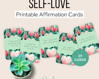 60 Self Love Hearts Affirmation Cards, Printable Positive Affirmation ...