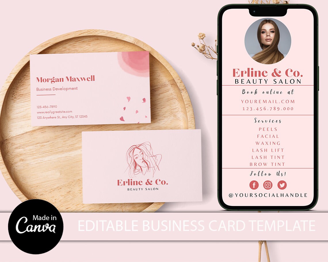 Digital Business Cards Template Set, Feminine Beauty Card Design for ...