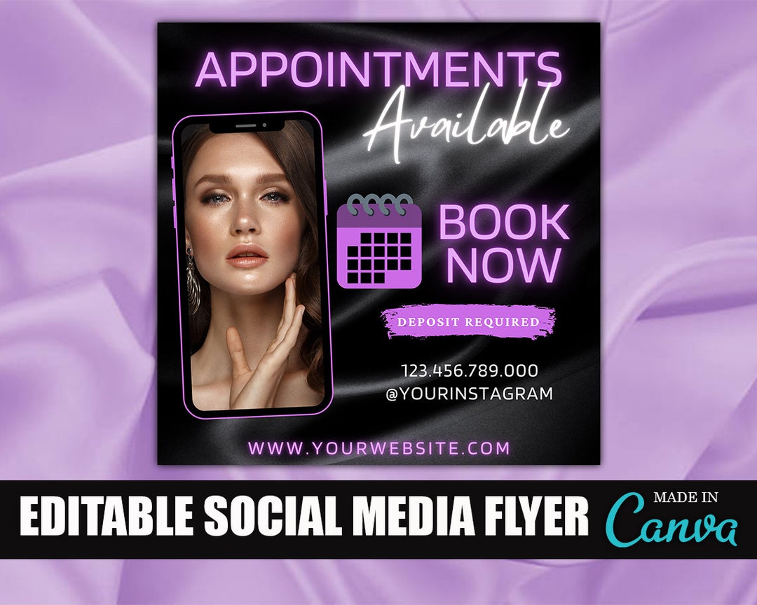 Purple Appointments Available, Modern Book Now Flyer, Book With Me ...