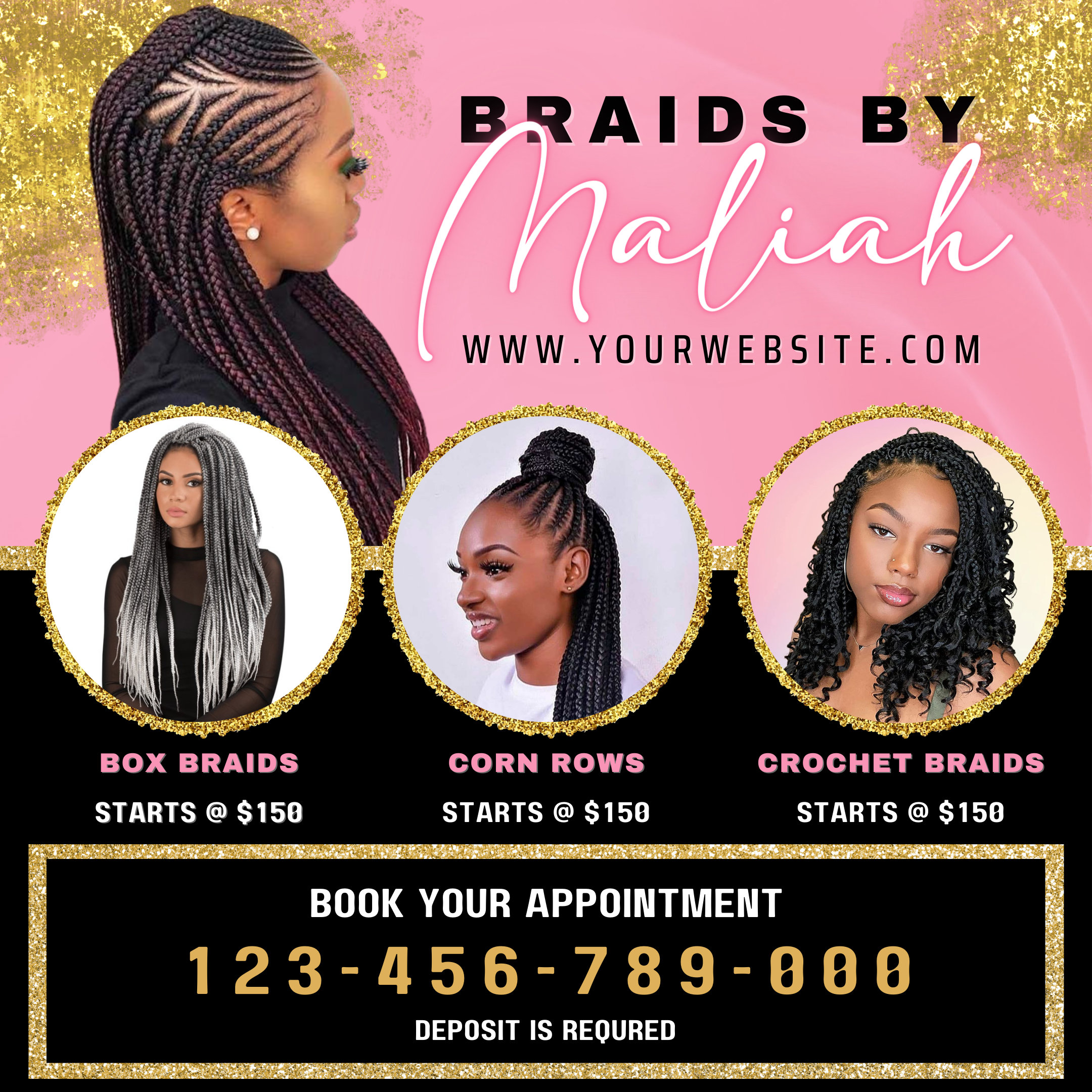 Hair Braiding Flyer, Hair Salon Flyer, Boutiques Hair Lash Tech Nails ...