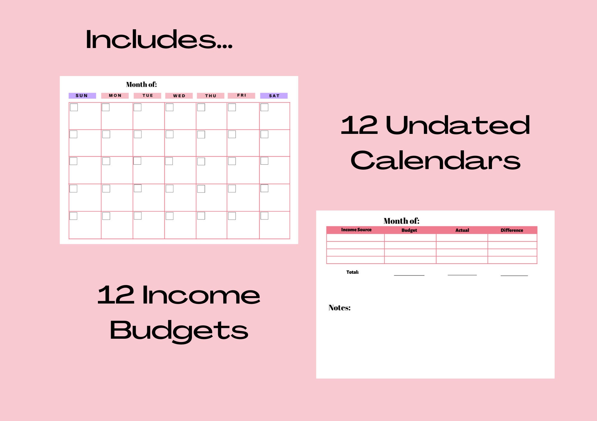 Digital One Year Monthly Budget Plan, Fillable PDF, Undated Calendars ...