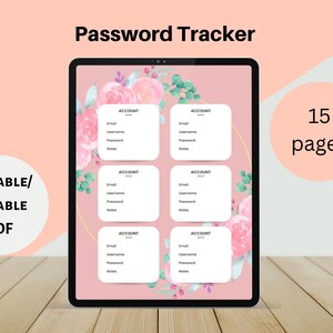 Digital Password Tracker, Fillable PDF Password Tracker, Password ...