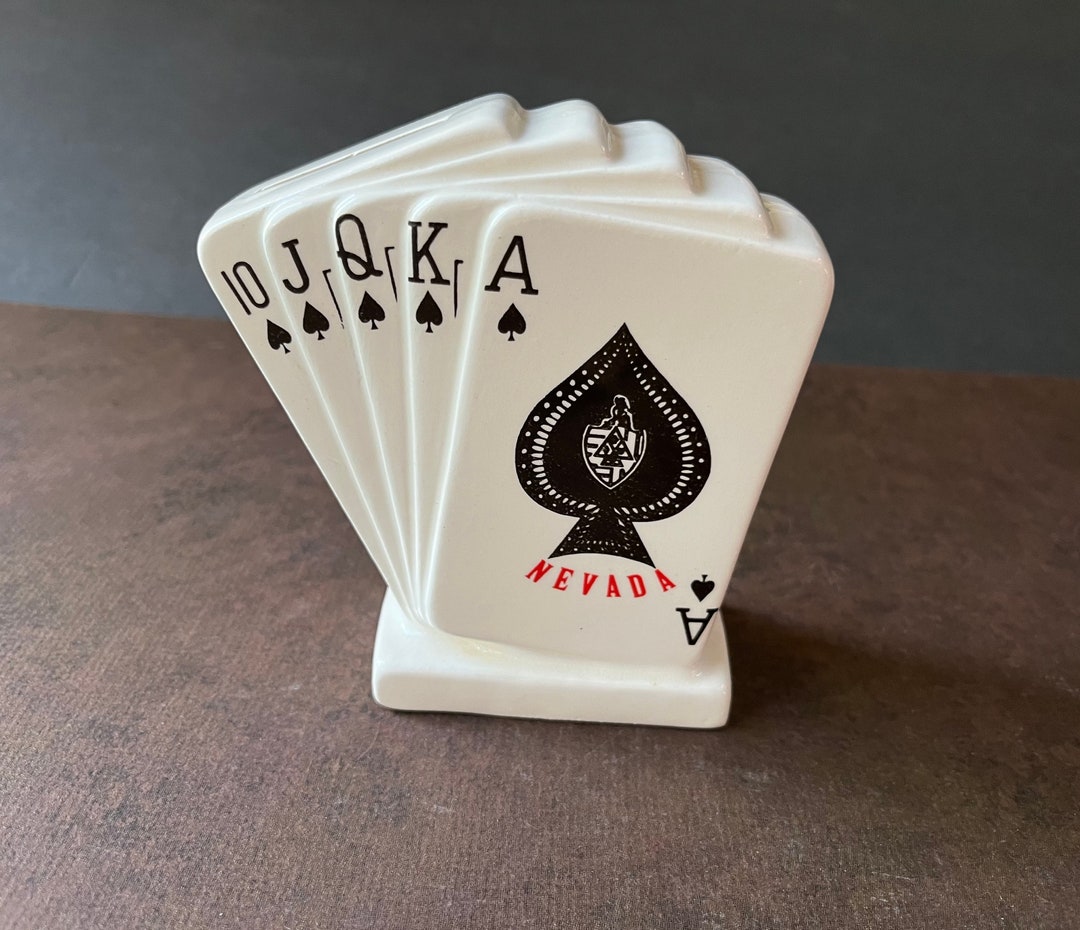 Vintage Nevada Royal Flush Playing Cards Ceramic Coin Bank - Etsy