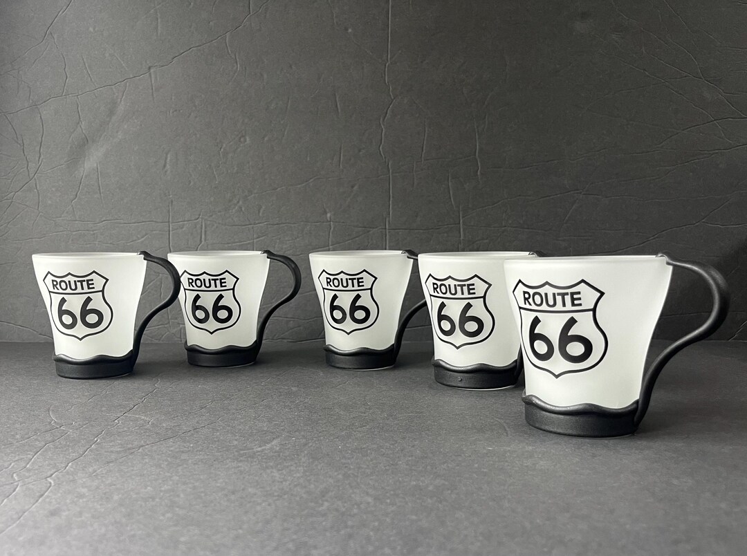 Vintage Frosted Glass Route 66 Mugs Set of 5 * New * Unused - Etsy
