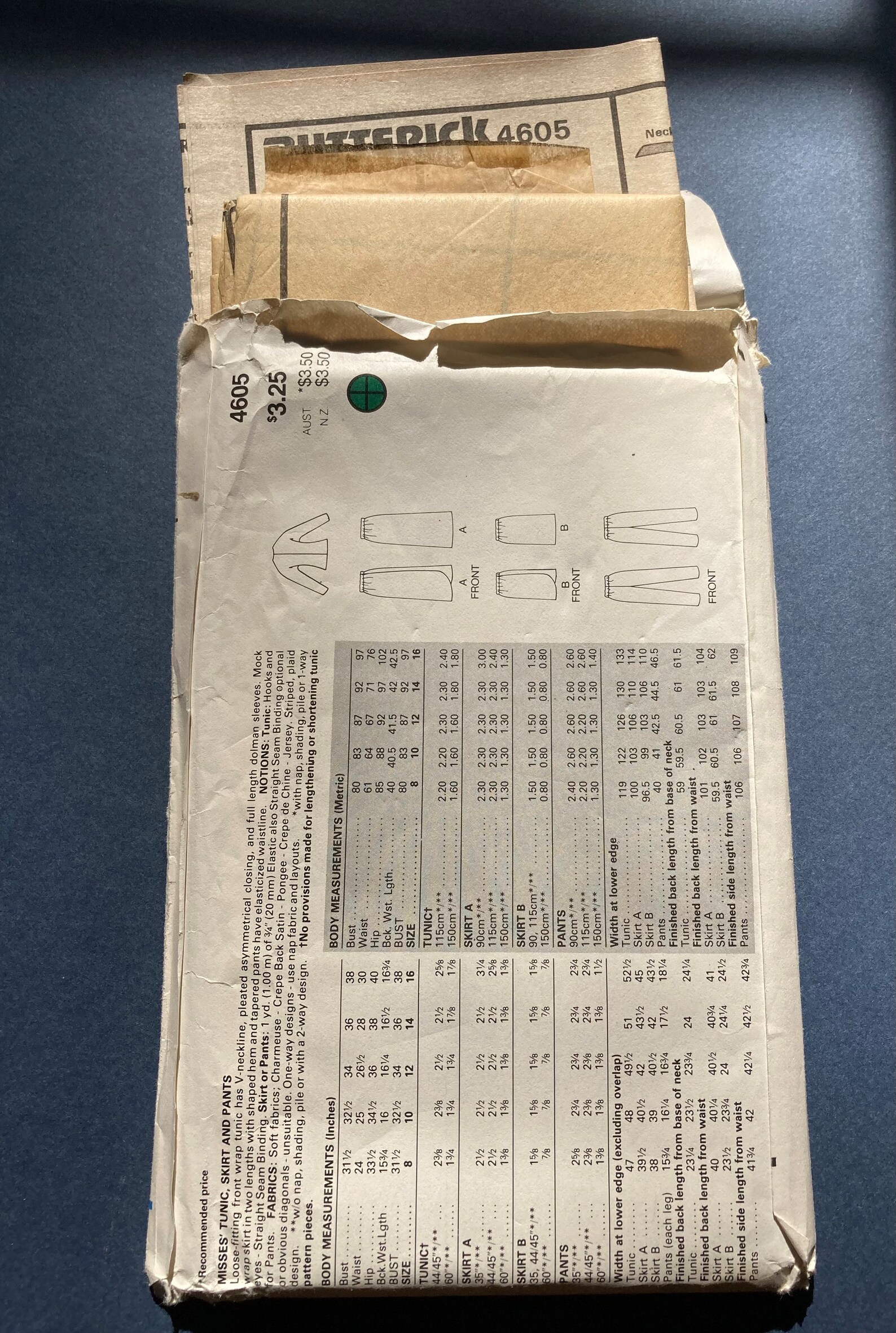 Vintage BUTTERICK Sewing Pattern 4605 Misses' Tunic, Skirt, and Pants ...