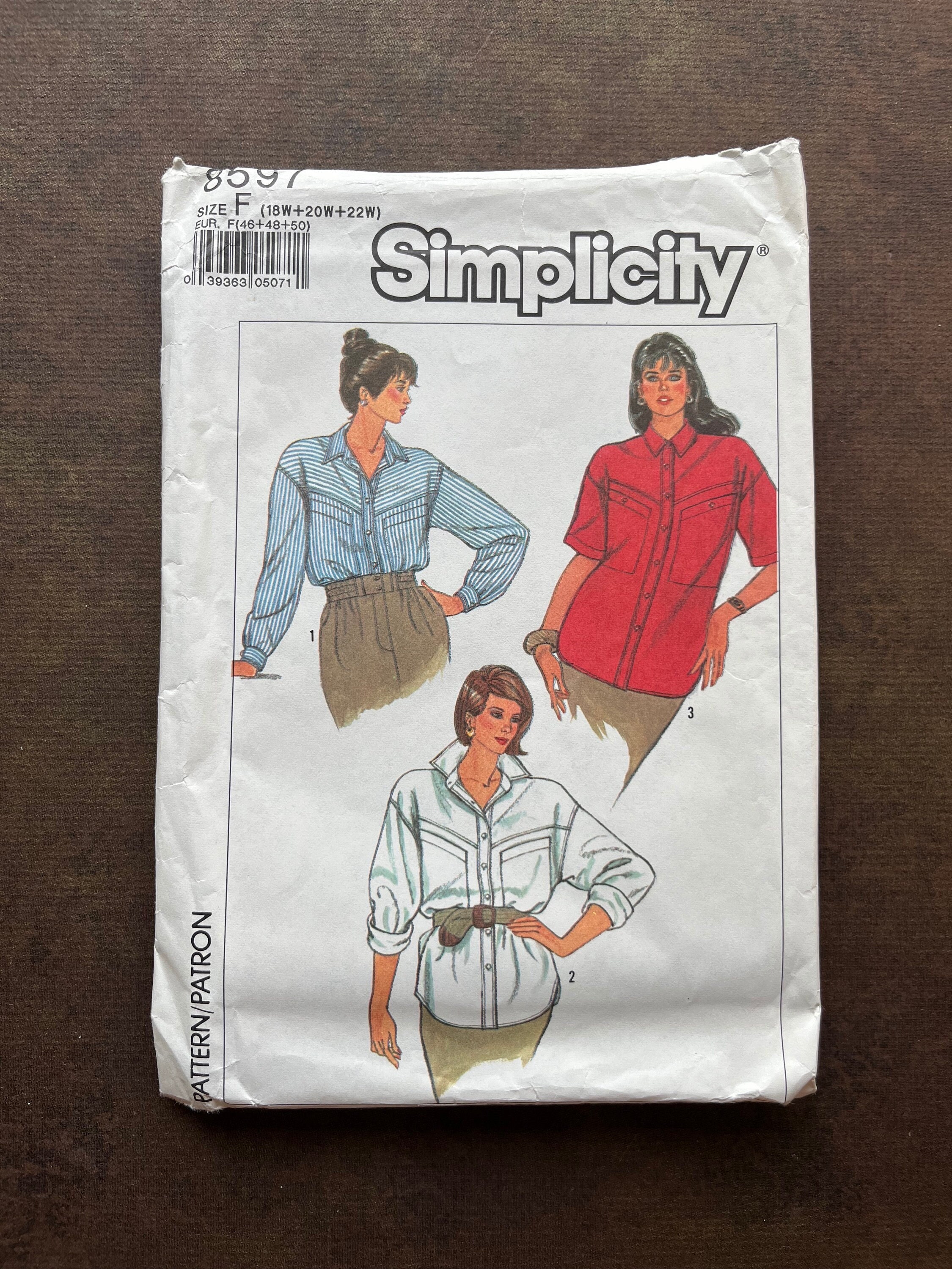 Vintage Simplicity Sewing Pattern 8597 Women's Loose Fitting Shirt Size ...
