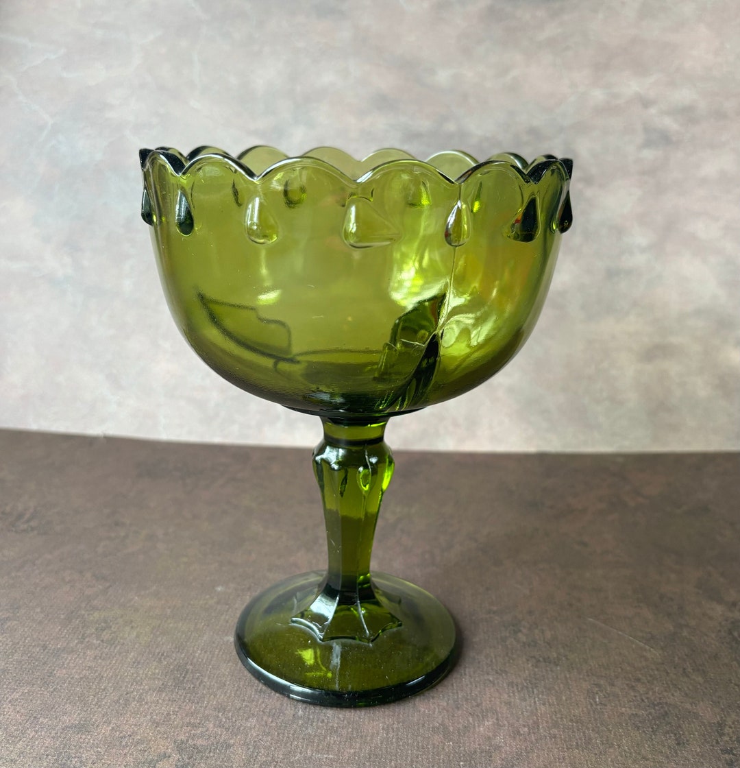 Vintage Indiana Glass Green Pedestal Compote Bowl Etsy