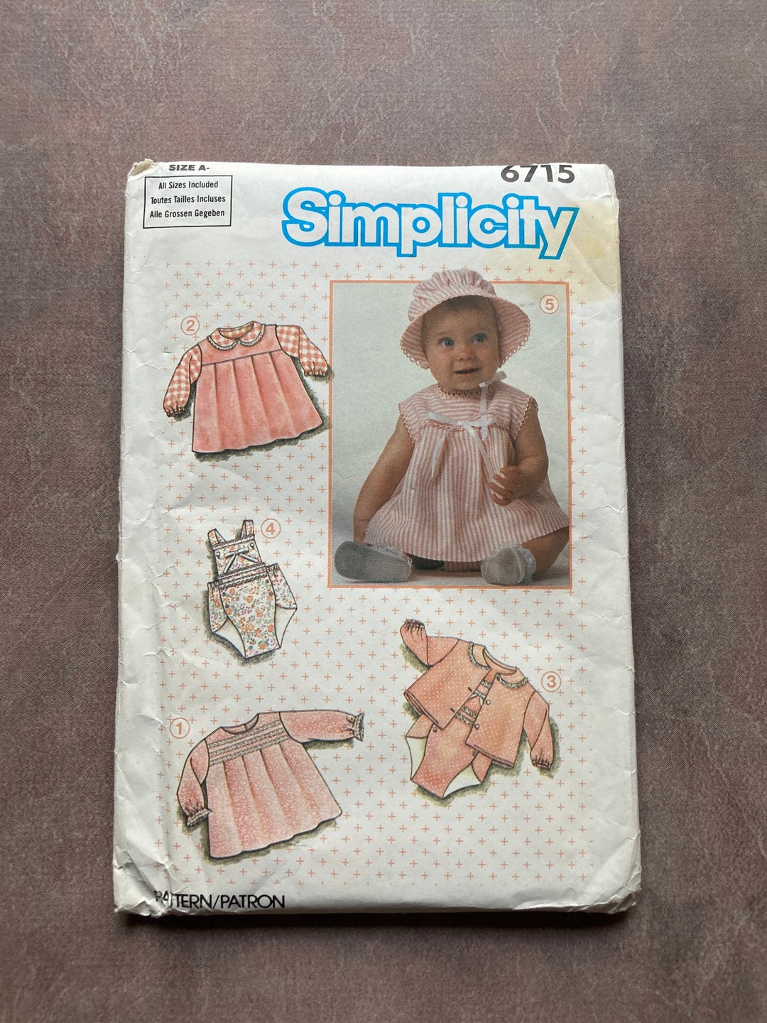 Vintage Simplicity Sewing Pattern 6715 Babies' Layette Dress Jumper Top ...